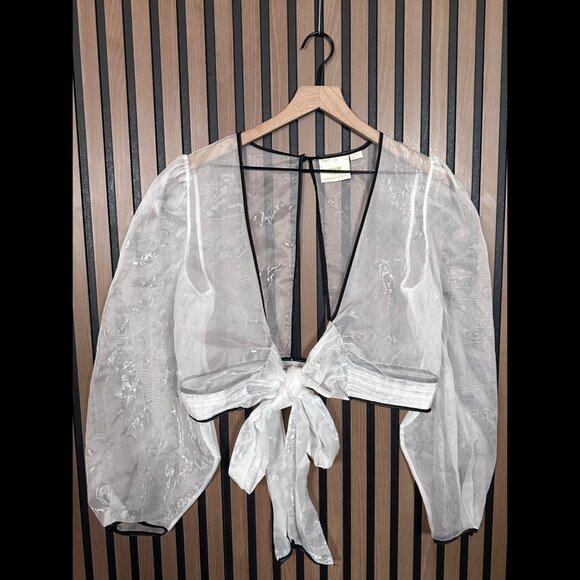 Maeve | Tops | Maeve Top Medium Womens White Sheer Front Tie Black Trim ...